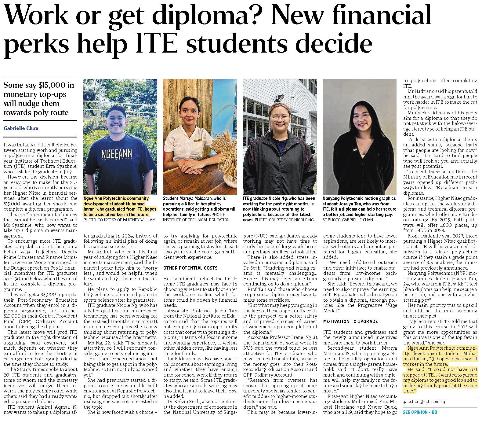 To work or study? New financial perks incentivise ITE students to take ...